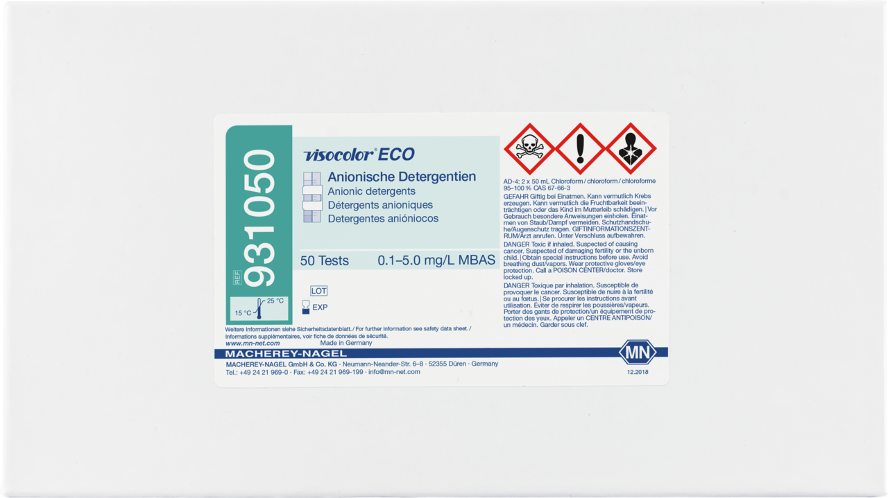 Colorimetric test kit VISOCOLOR ECO Anionic Detergents MACHEREY-NAGEL ...