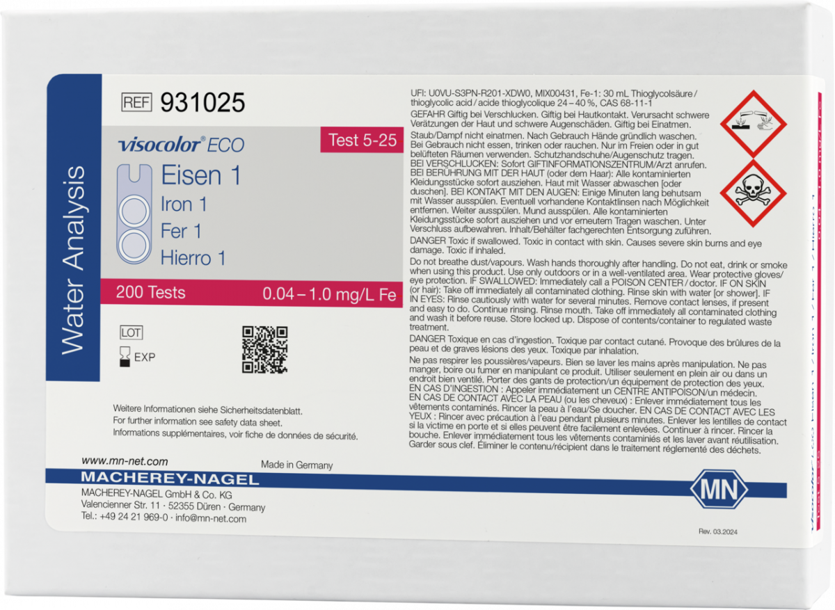 Colorimetric test kit VISOCOLOR ECO Iron 1 MACHEREY-NAGEL, MN ...