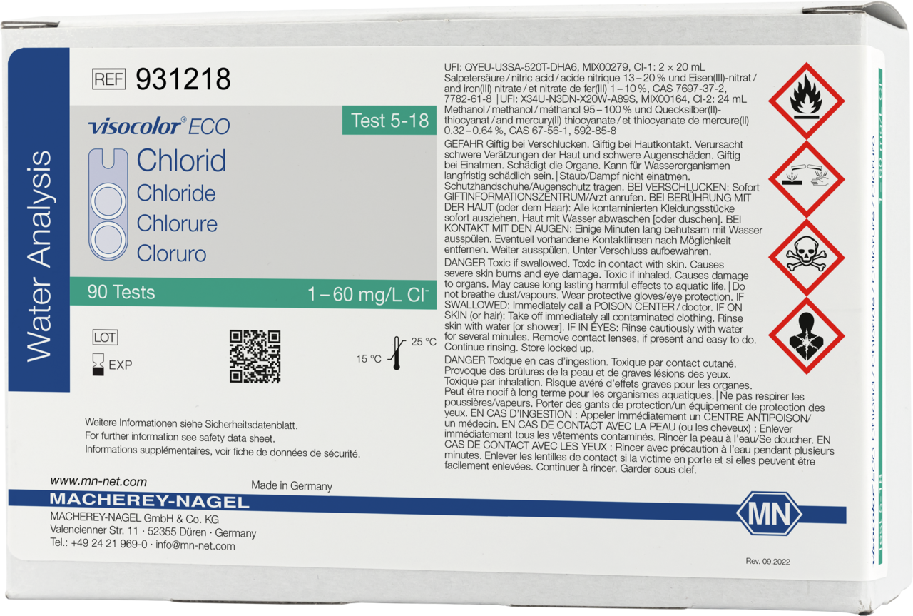 Colorimetric test kit VISOCOLOR ECO Chloride, refill pack, MN ...